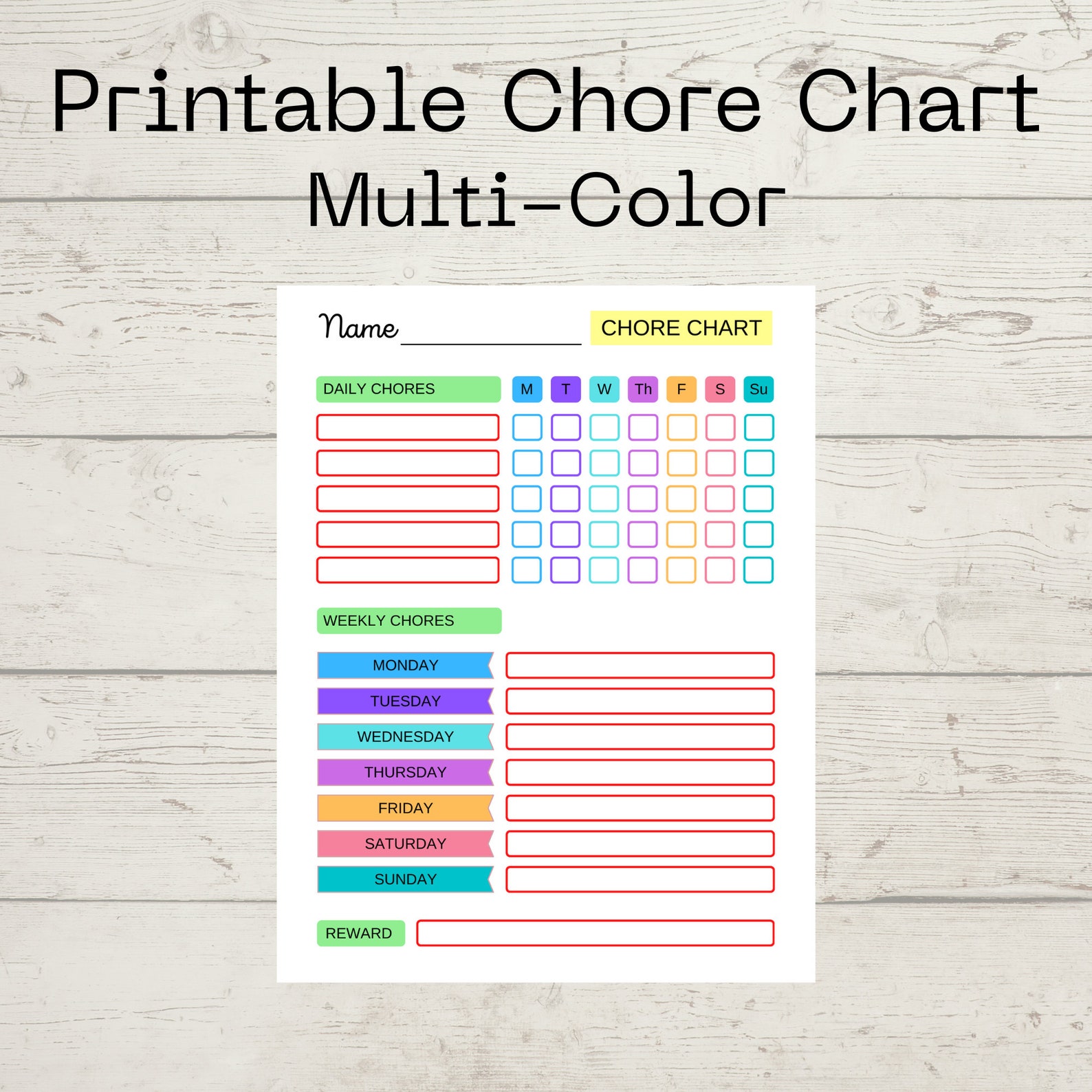Chore Chart, Kids Chore Chart. Daily Chore Chart, Instant Download ...