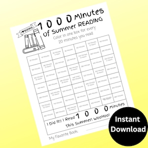 1000 Minutes of Reading, Kids Reading Log, Instant Download, Summer ...