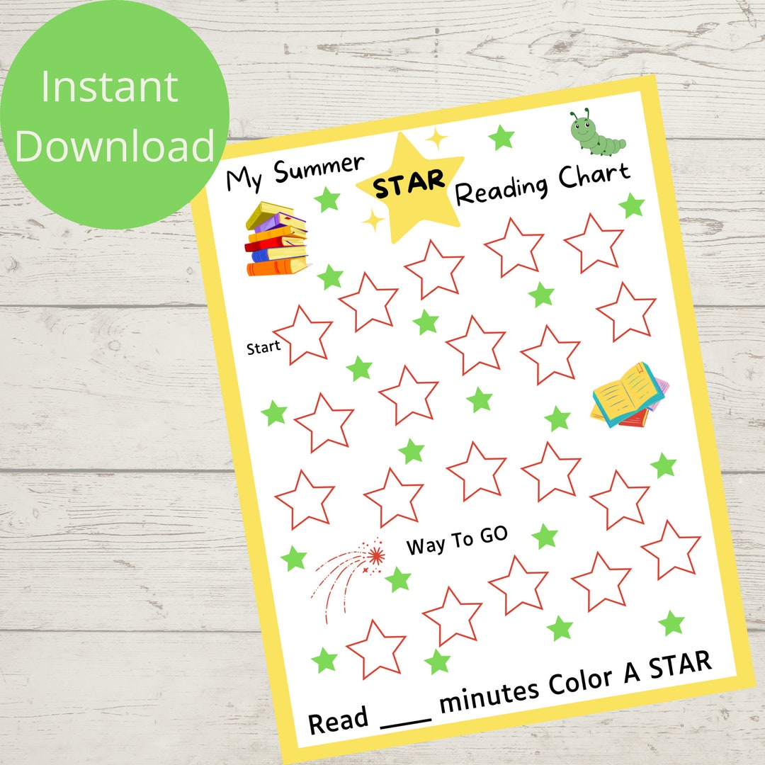 Kid Reading Chart, Instant Download, Summer Star Reading, Summer ...