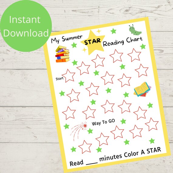 Kid Reading Chart Instant Download Summer Star Reading - Etsy