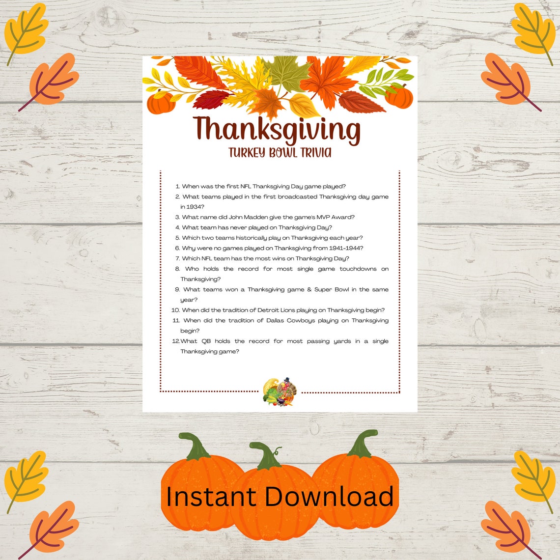Thanksgiving Trivia Download, Instant Download, Printable PDF ...