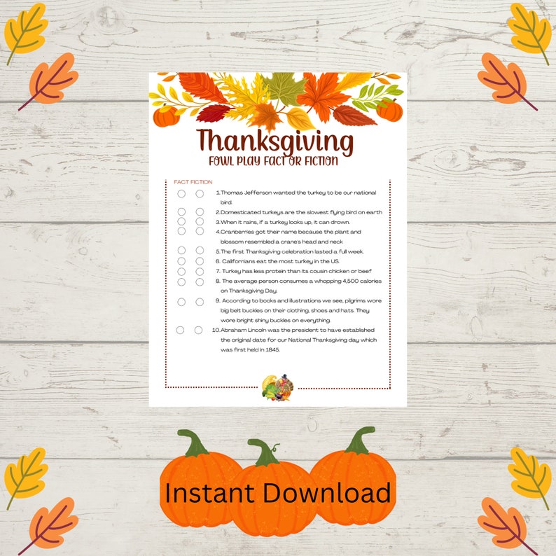 Thanksgiving Trivia Download, Instant Download, Printable PDF ...
