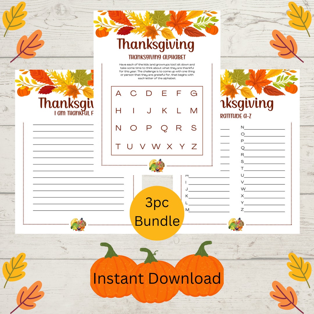 Thanksgiving 3pc Thankful Bundle, Digital Download, Printable PDF ...
