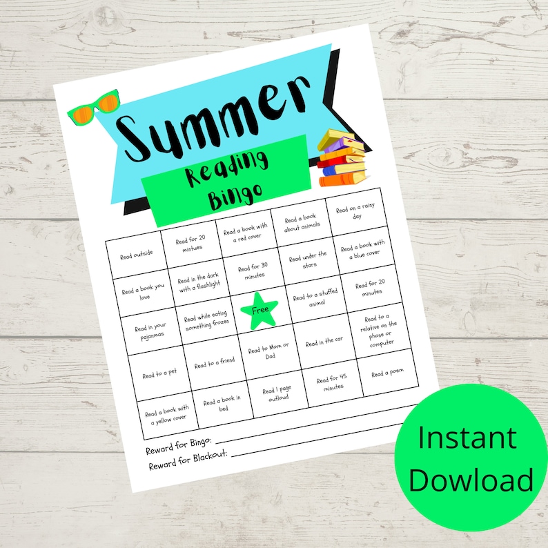 Kids Reading Bingo, Instant Download, Reading Bingo, Summer Bingo ...