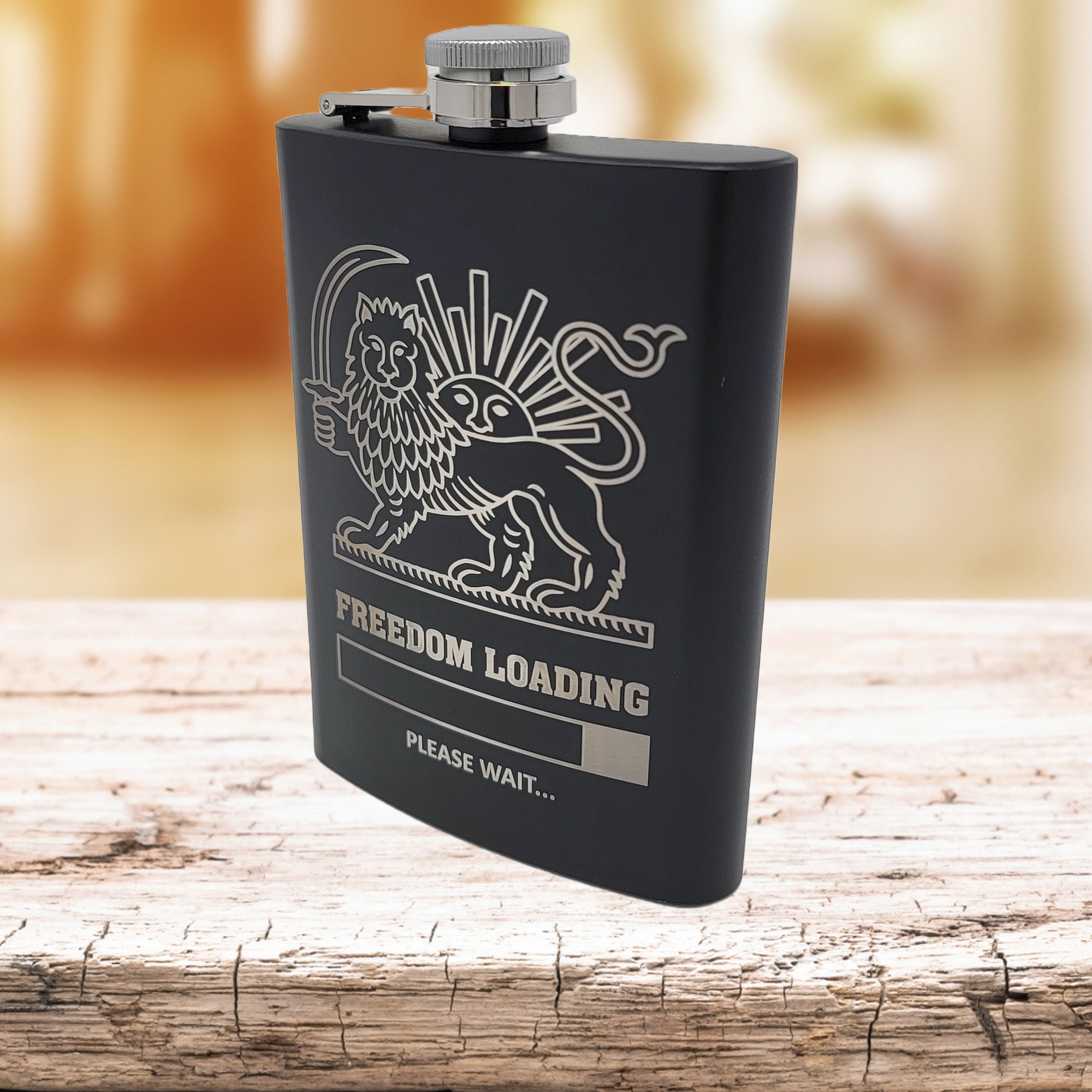Personalized Shir O Khorshid Hip Flask, the Lion and Sun Emblem ...