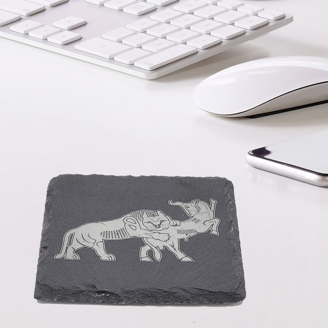 Lion and Bull Slate Coaster Persian Mythical Natural Edge - Etsy