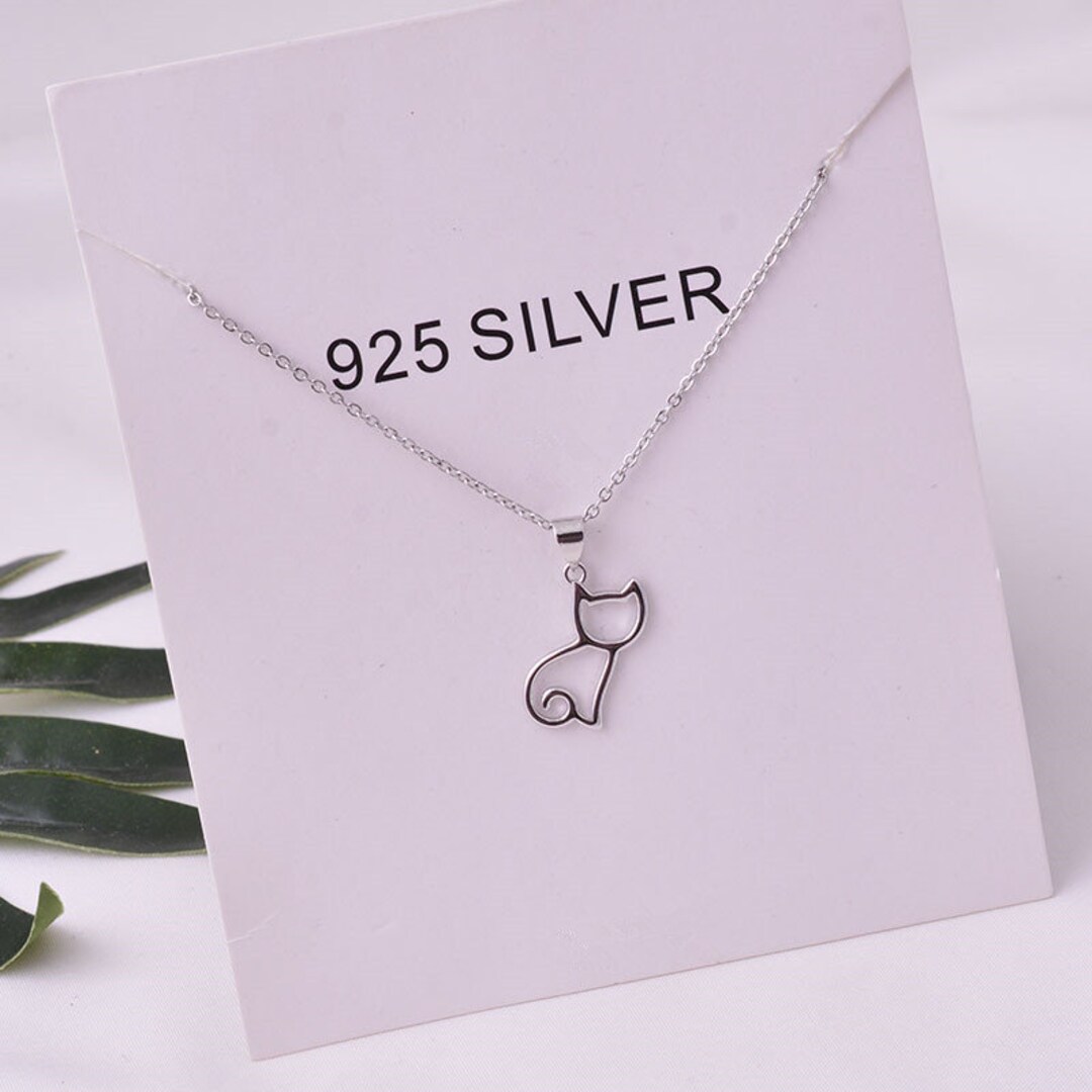 Sterling Silver Cat Necklace Silver Necklace Cat Jewelry - Etsy