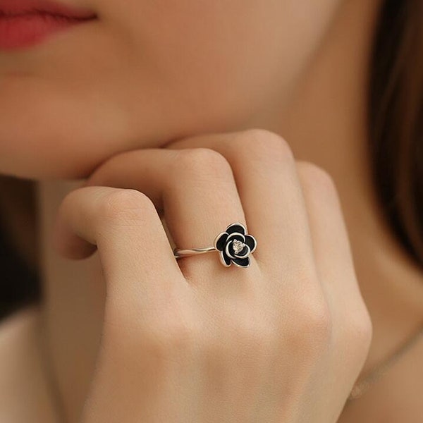 Black Rose Ring - Etsy