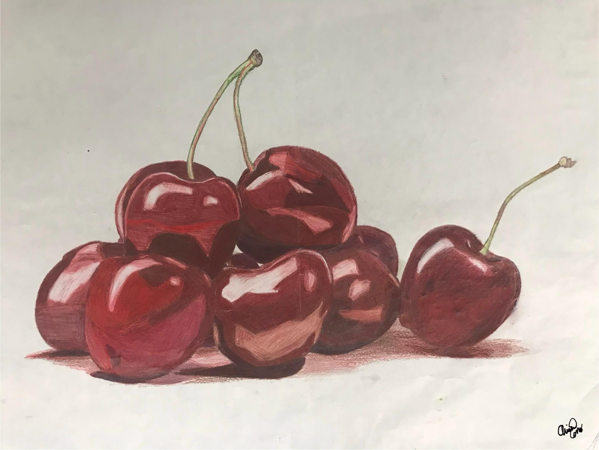 Still Life Drawing of Cherries Digital Art Printable Wall Decor - Etsy