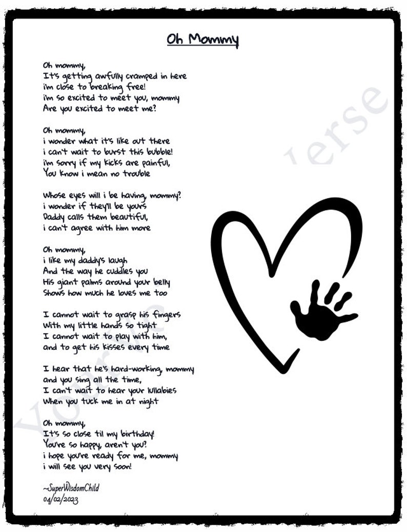 Oh Mommy by Yourvoicemyverse Downloadable Poem for Baby, New Baby Poem ...