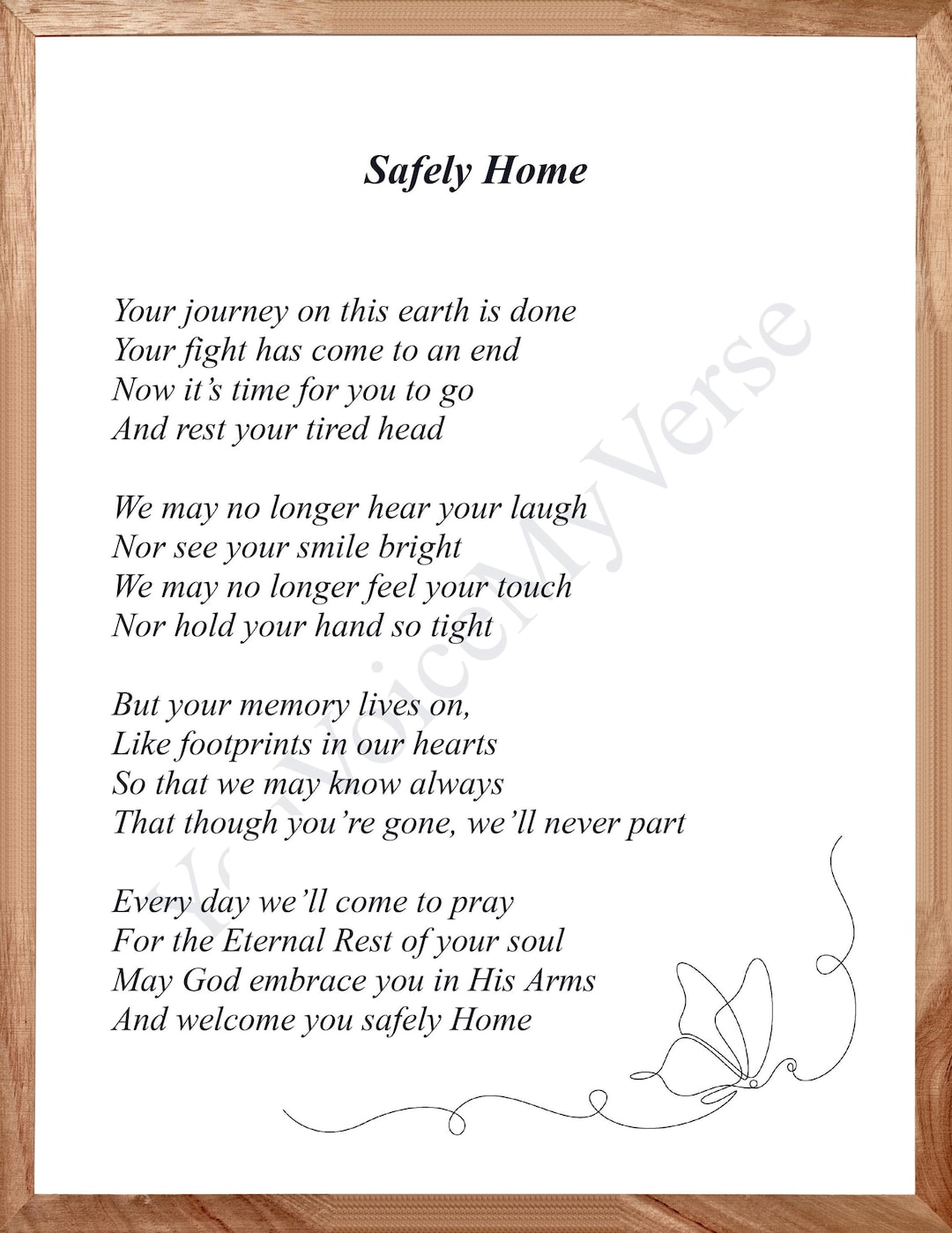 Safely Home Poem | Personalized in Memory of Poem, in Loving Memory ...