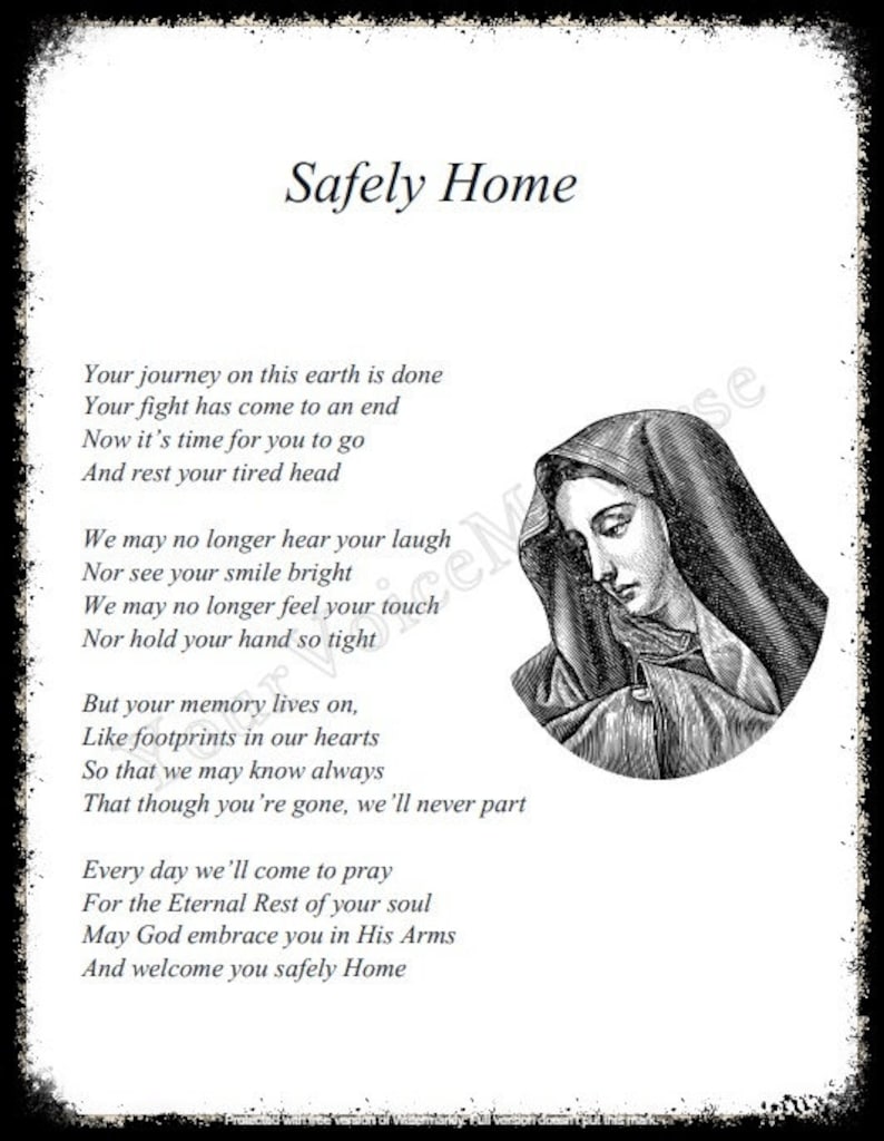 Safely Home Poem | in Loving Memory Poem Print, Poem for Loss of Loved ...
