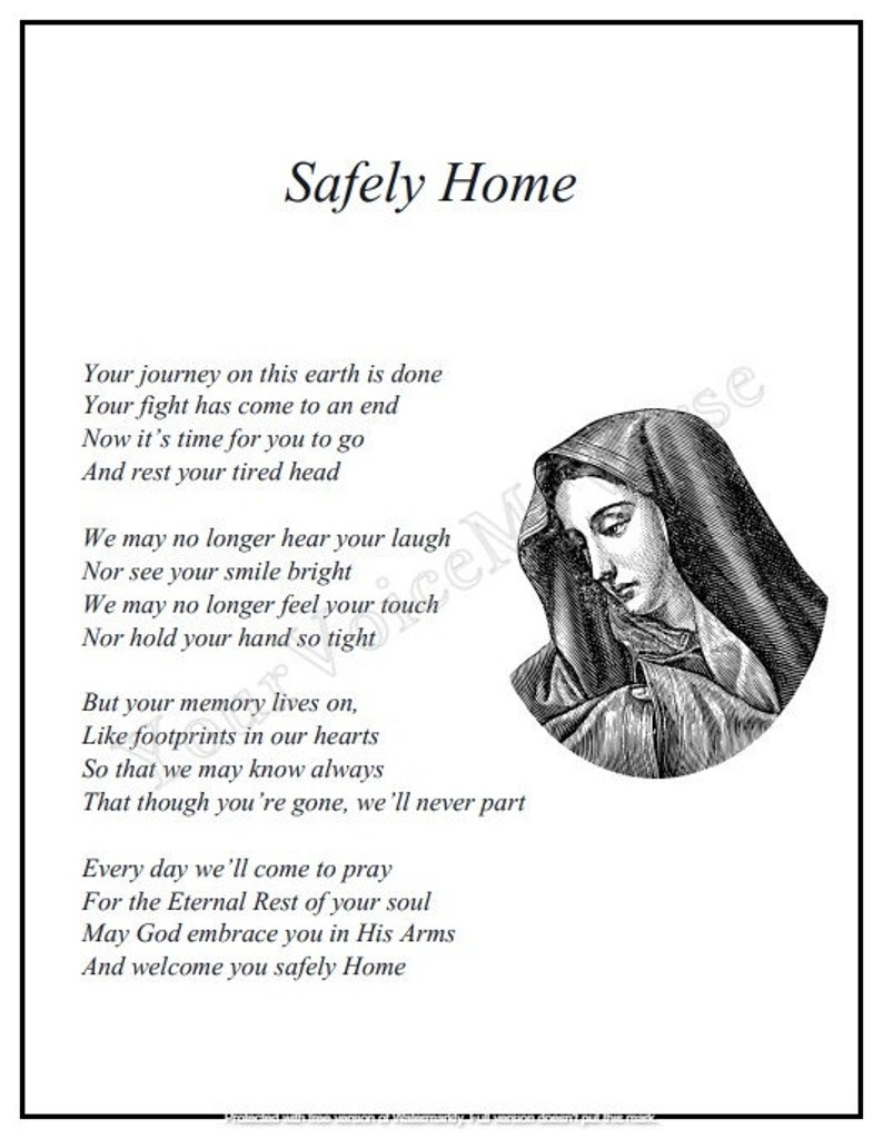 Safely Home Poem | Personalized in Memory of Poem, in Loving Memory ...