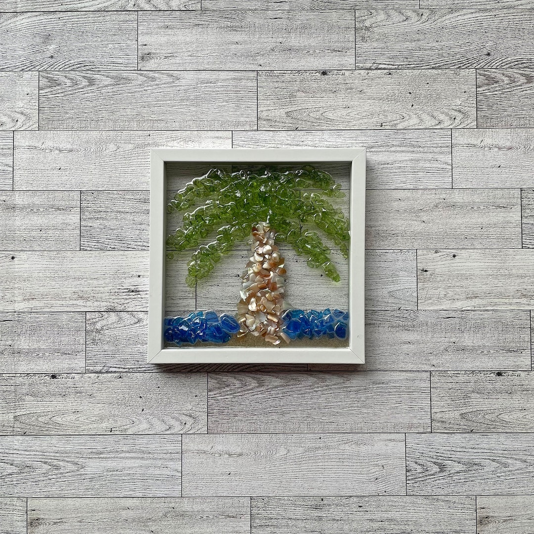 Crushed Glass Palm Tree Suncatcher Open Frame Resin Art - Etsy