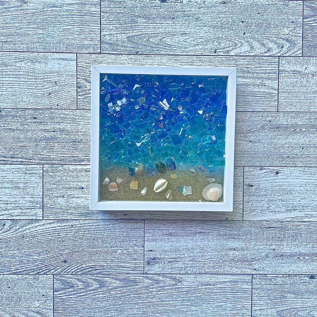 Crushed Glass Beach Seascape Suncatcher Open Frame Resin Art - Etsy