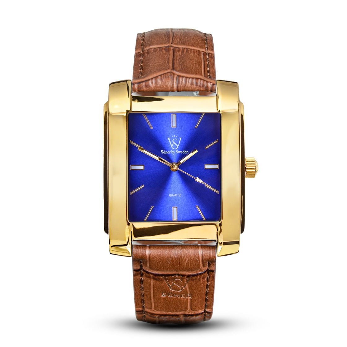 Man Square Watch in Stainless Steel With Blue Dial Tank Quartz Retro ...