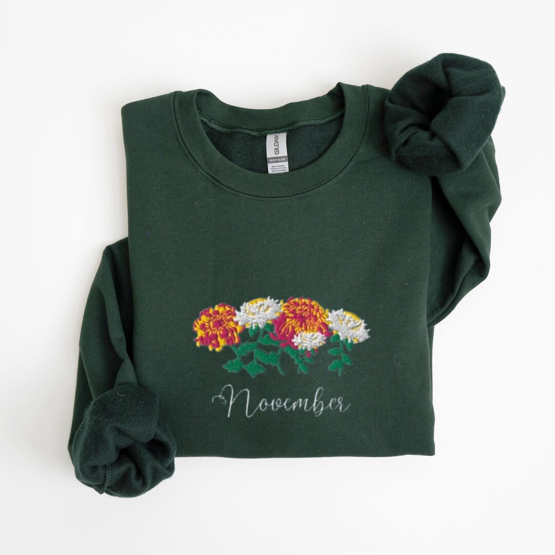 Embroidered November Birth Flower Sweatshirt, Chrysanthemum Crewneck - Etsy