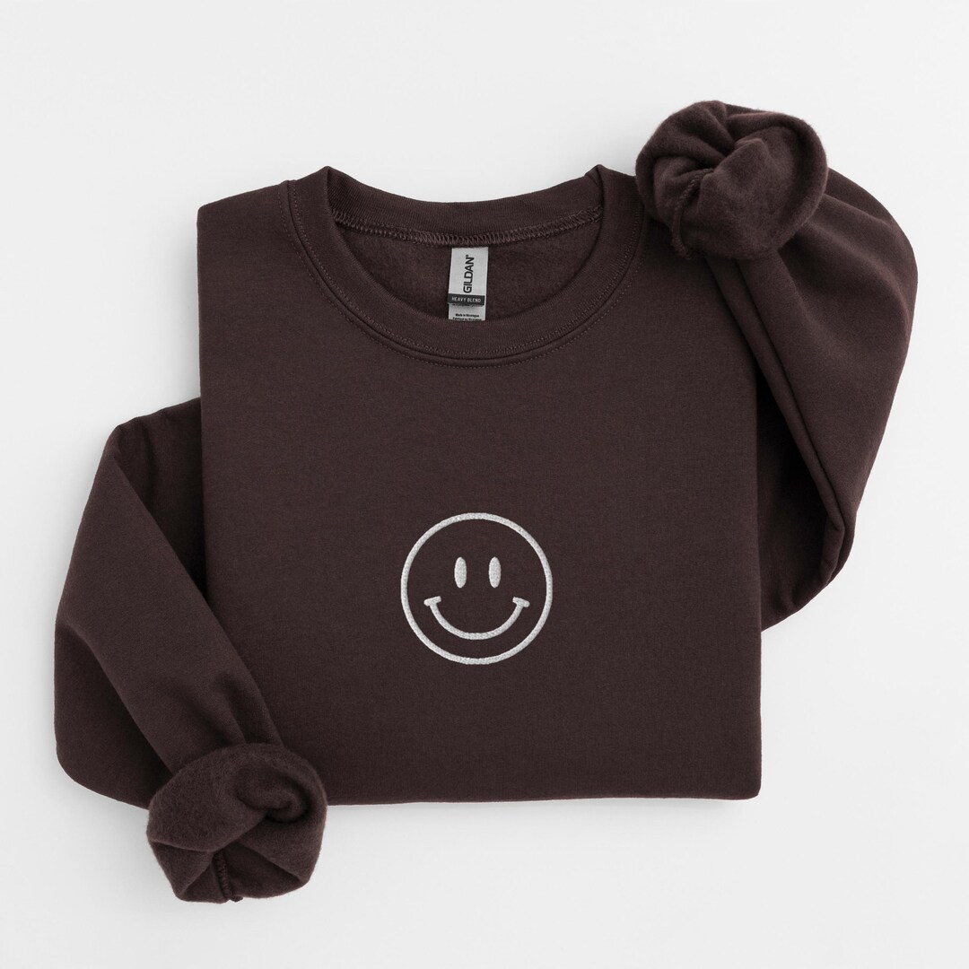 Smiley Face Sweatshirt, Embroidered Smile Crewneck Sweatshirt, Happy ...