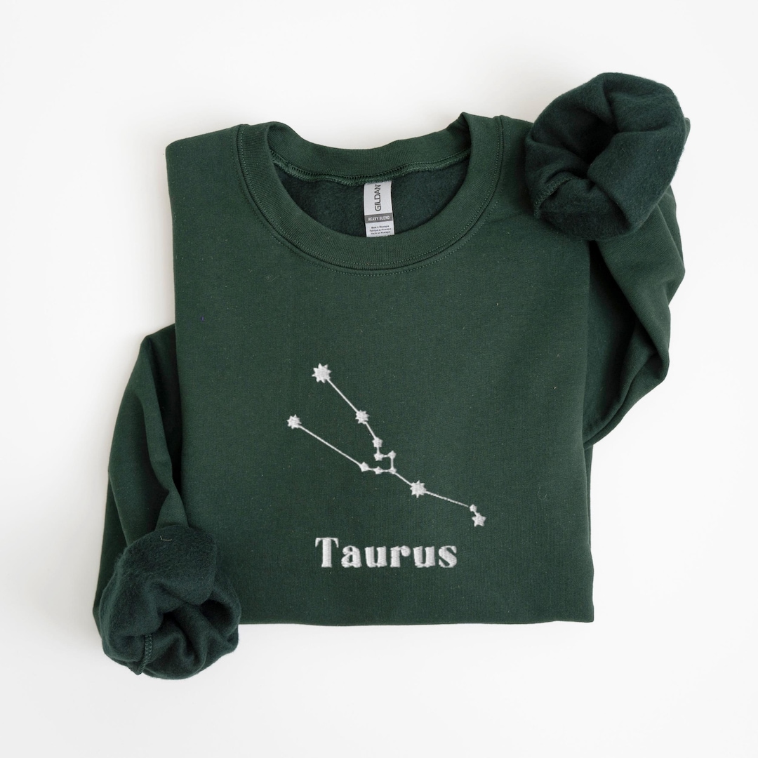 Taurus Embroidered Constellation Crewneck Sweatshirt, Zodiac Astrology ...
