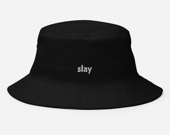Denim Slay Bucket Hat, Slay Bucket Hat, Embroidered Hat, Cute Vintage ...