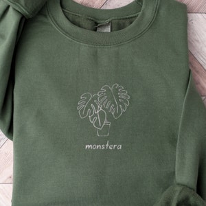 Monstera Houseplant Sweatshirt, Embroidered Monstera Sweater, Cute ...