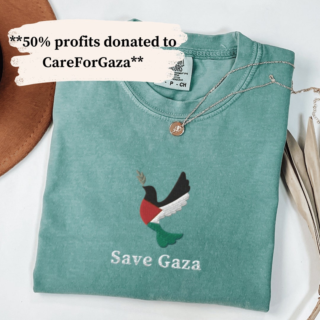 Comfort Colors Save Gaza T-shirt, Embroidered Palestine Dove Shirt ...