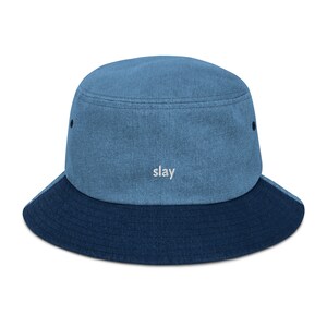 Denim Slay Bucket Hat, Slay Bucket Hat, Embroidered Hat, Cute Vintage ...