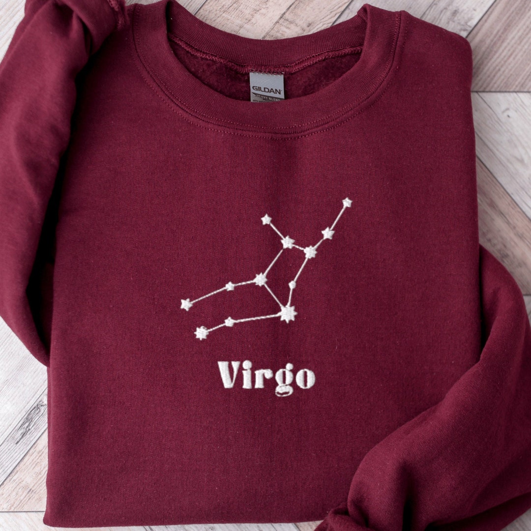 Virgo Embroidered Sweatshirt, Embroidered Zodiac Crewneck Sweater ...