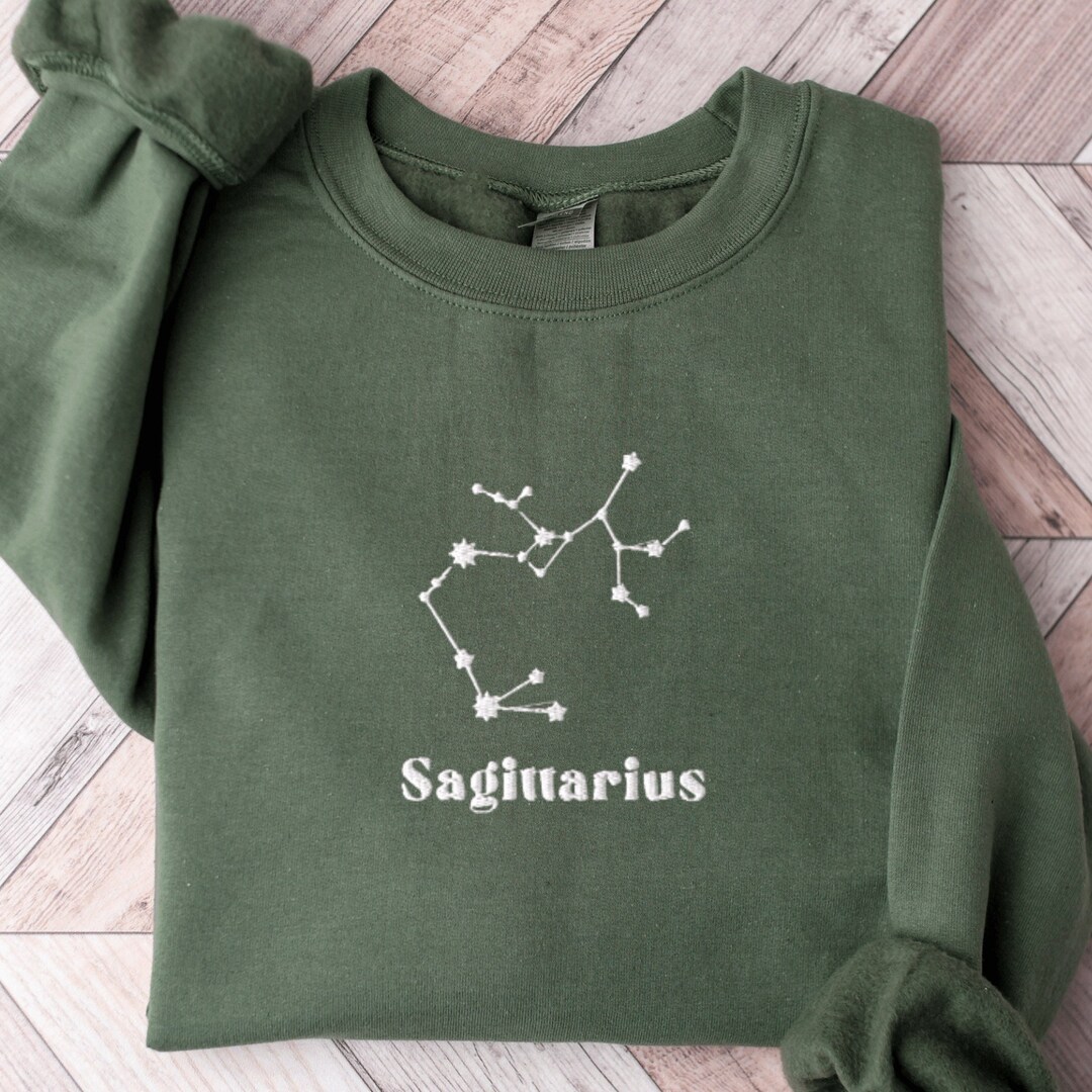 Sagittarius Embroidered Sweatshirt, Embroidered Zodiac Crewneck Sweater ...