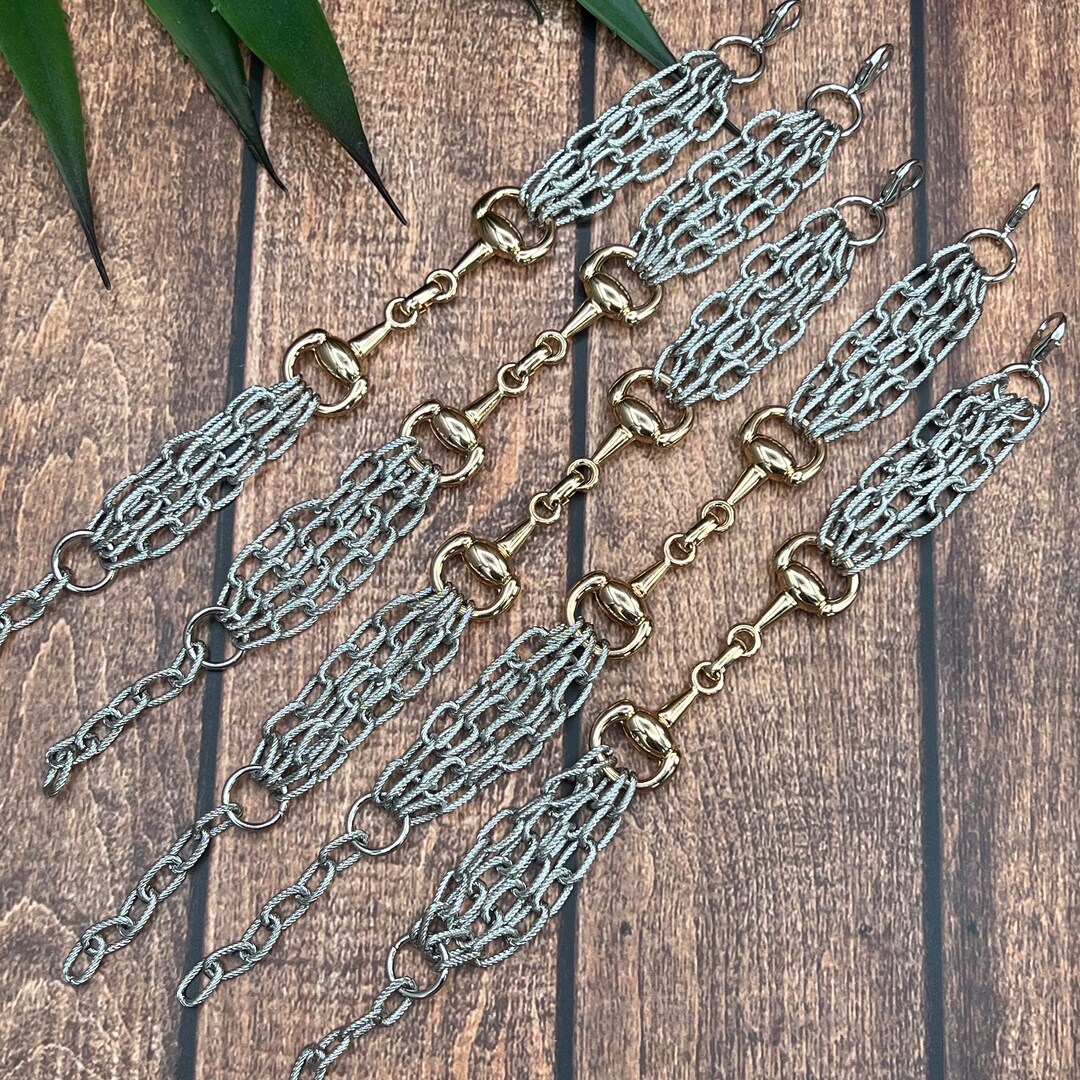 Gold Snaffle Bit Bracelet: Stainless Steel Chain, Rodeo Horse Jewelry ...