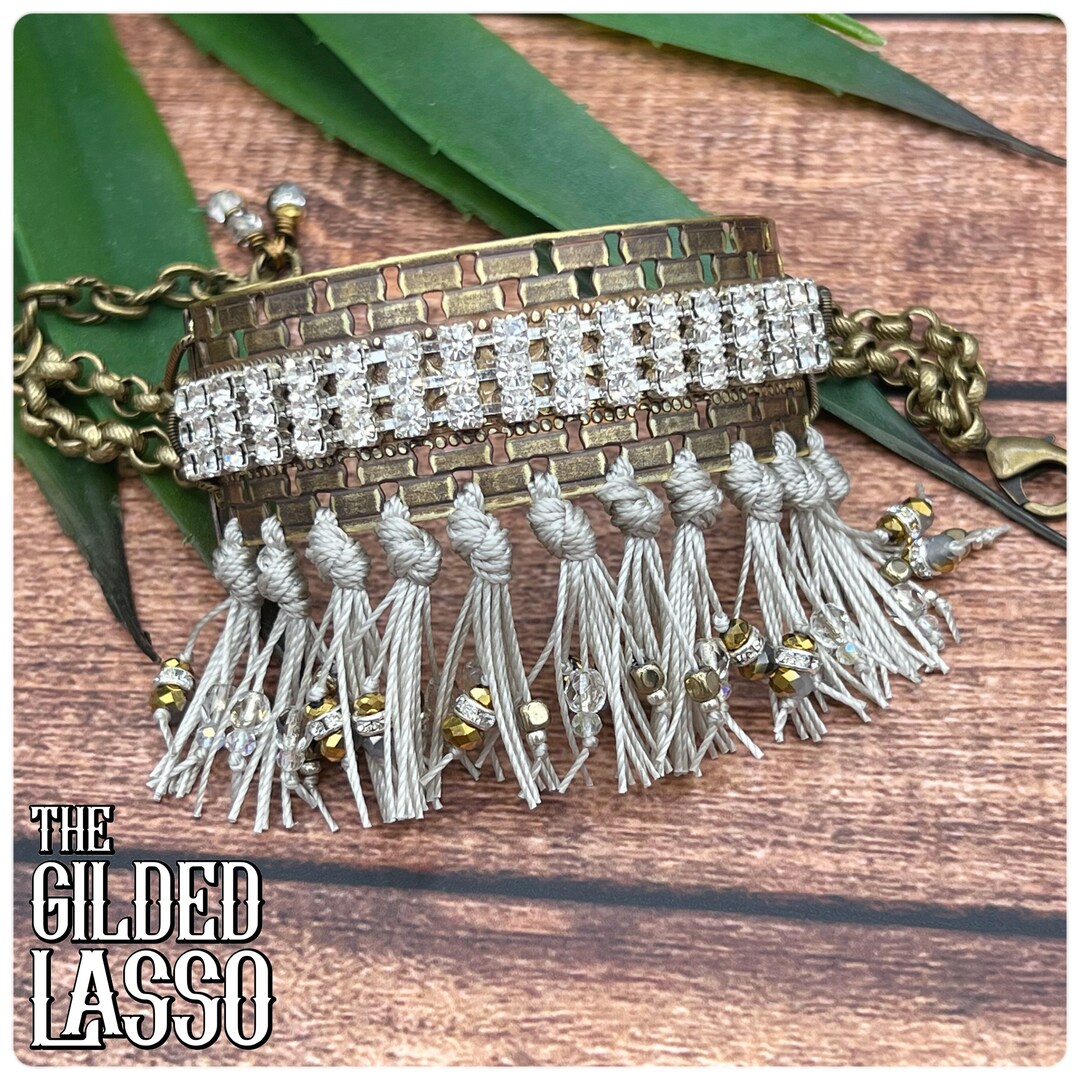 Country Coastal Cowgirl Fringe Cuff, Wedding, Vintage Rhinestones ...