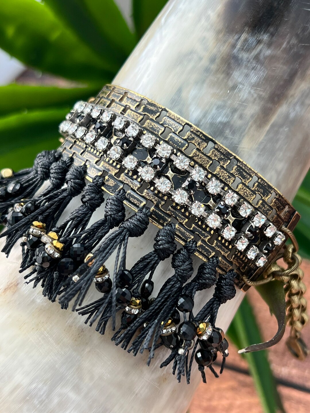 Country Coastal Cowgirl Fringe Cuff, Wedding, Vintage Rhinestones ...