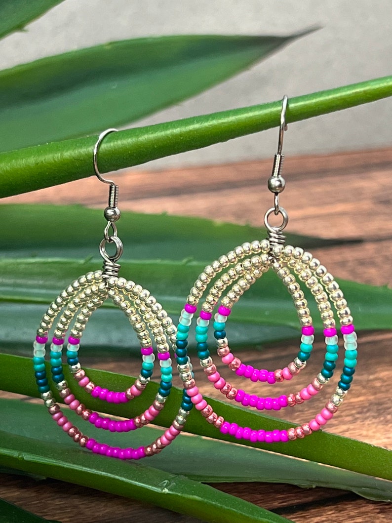 Earrings Triple Loop Earrings Hoops Seed Bead Western Rodeo Etsy