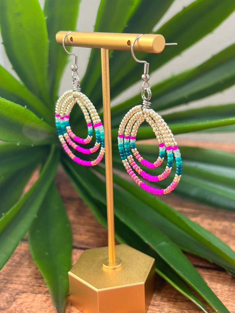 Earrings Triple Loop Earrings Hoops Seed Bead Western Rodeo Etsy
