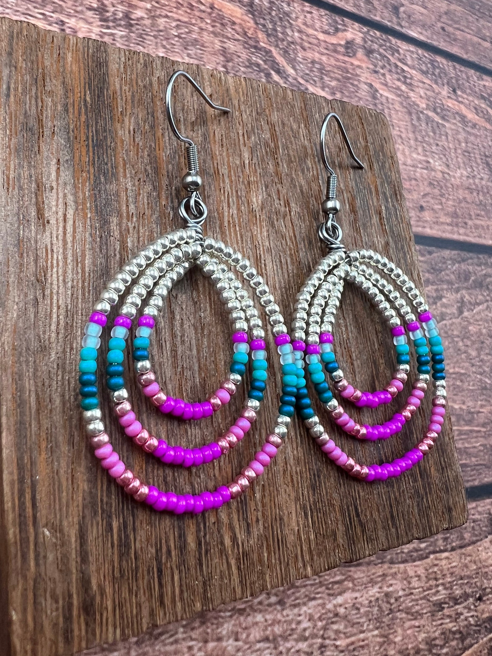 Earrings, Triple Loop Earrings, Hoops, Seed Bead, Western, Rodeo - Etsy