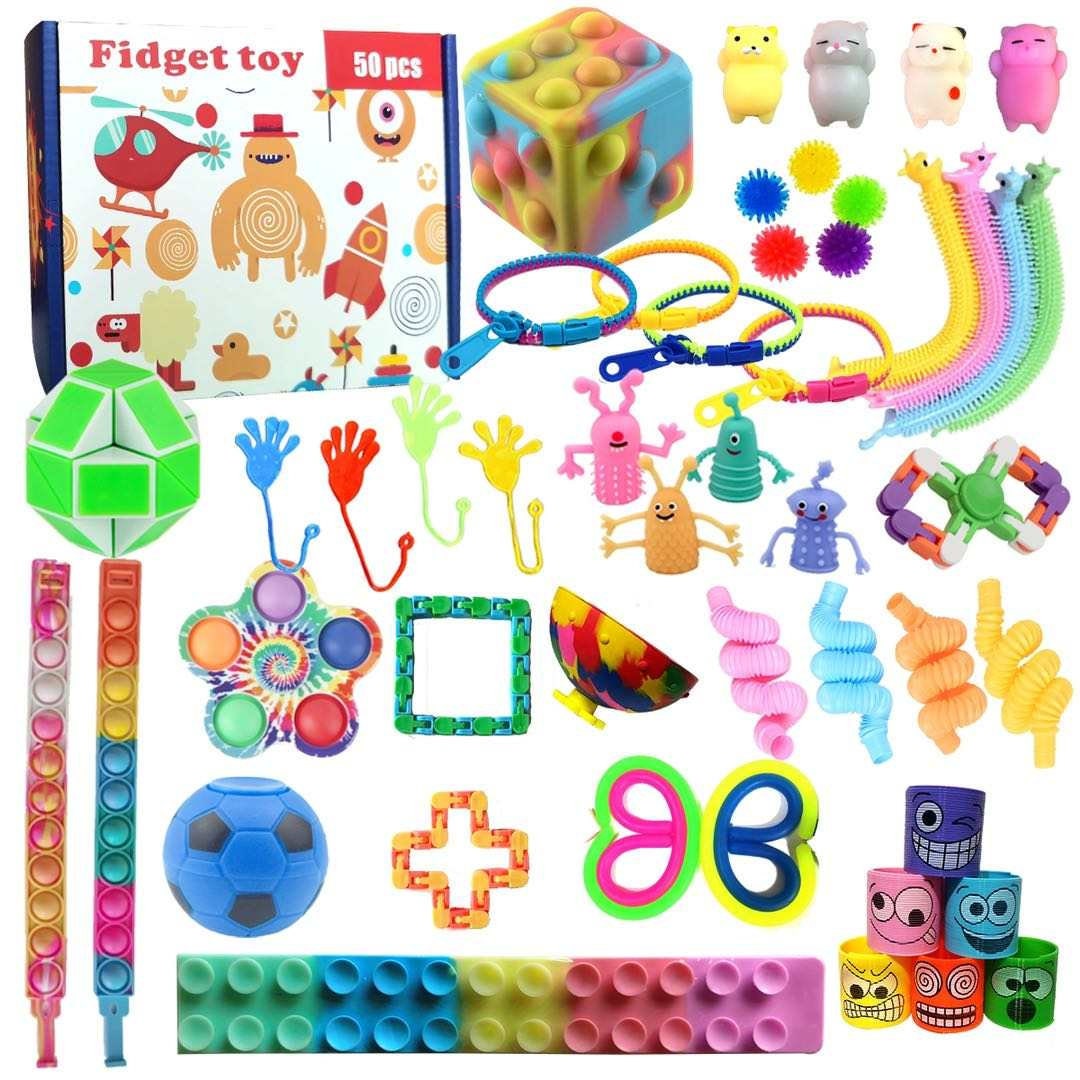 Wikki 50psc Sensory Fidget Toys Pack Push Pop Bubble Toys for Adults ...