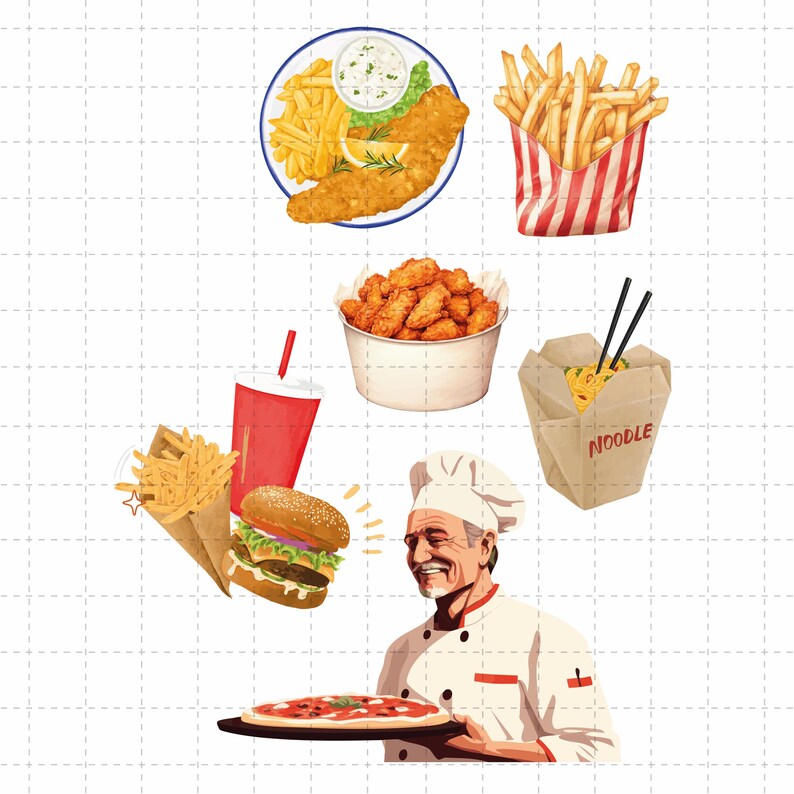 30 Fast Food Clipart Bundle SVG PNG Set, High Quality Watercolor ...