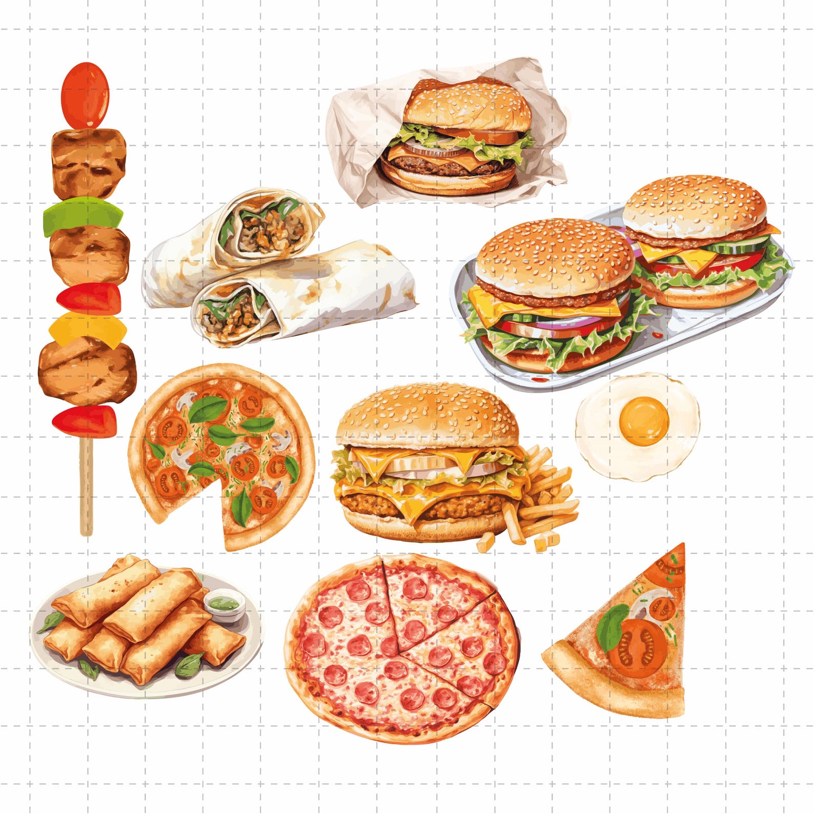 30 Fast Food Clipart Bundle SVG PNG Set, High Quality Watercolor ...