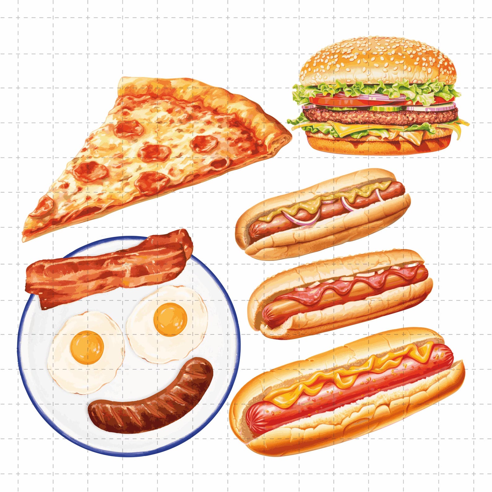 30 Fast Food Clipart Bundle SVG PNG Set, High Quality Watercolor ...