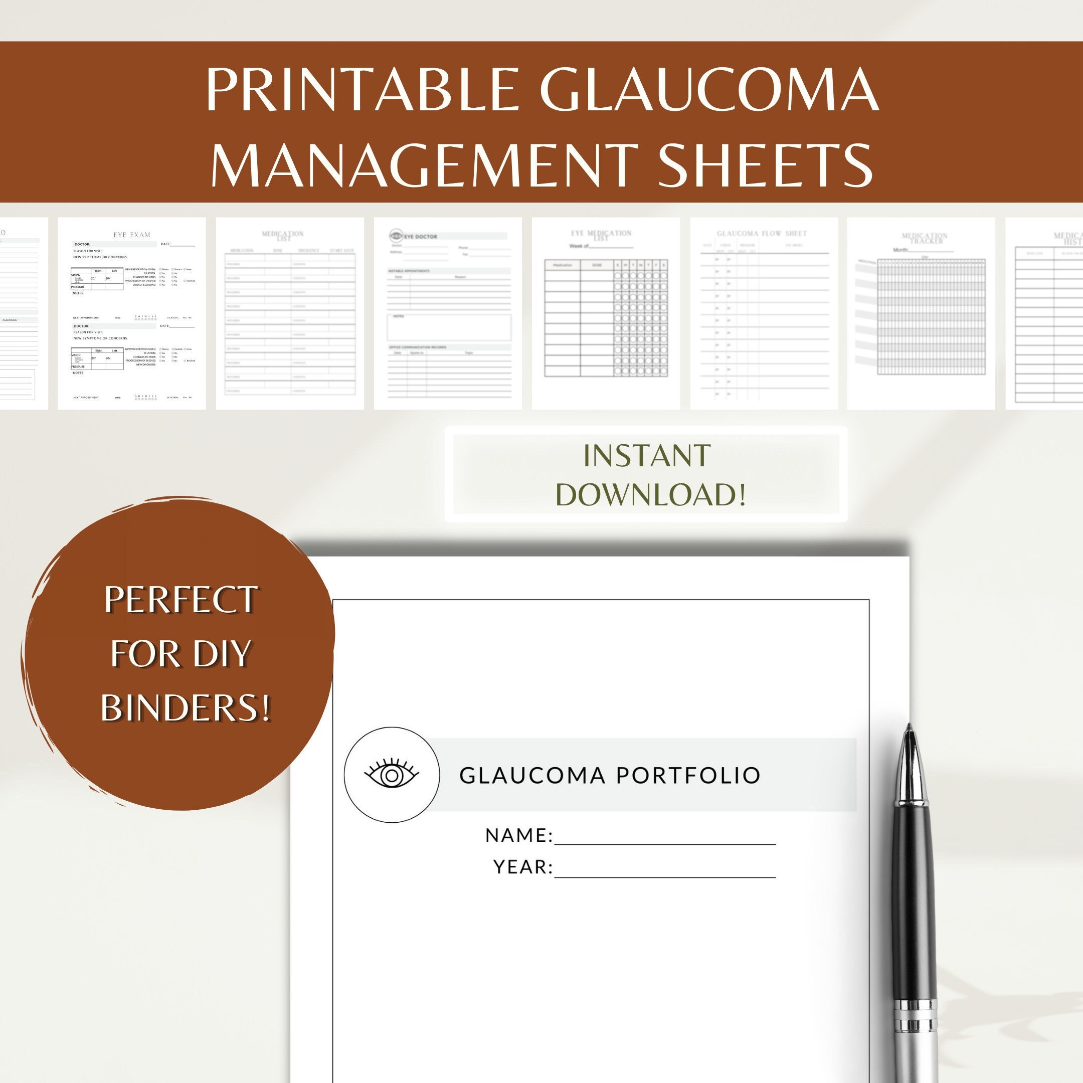 Glaucoma Management Printable Sheet / Eye Pressure Sheets / Eye Drop ...