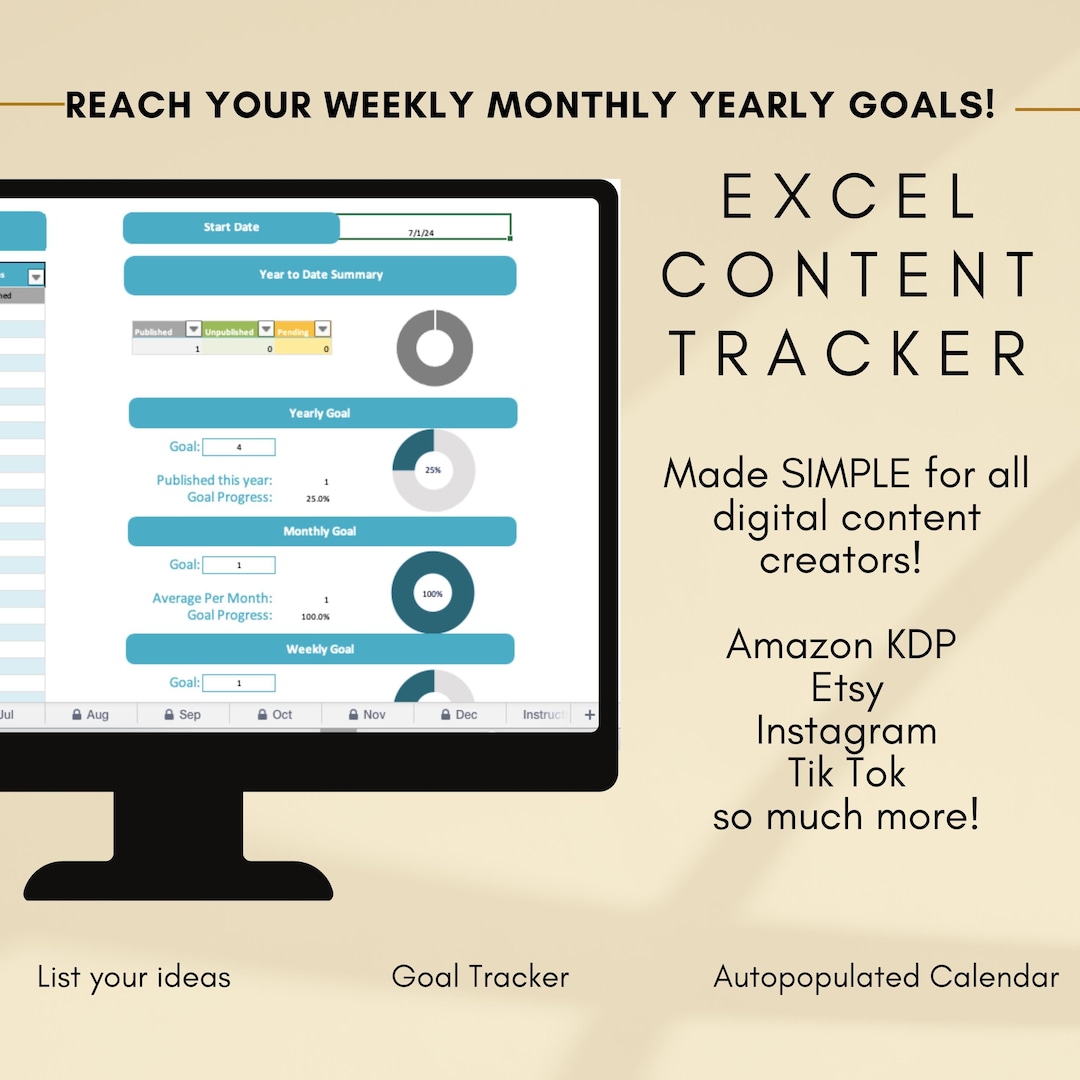 Simple Content Goal Planner & Tracker - Excel Template for Content ...