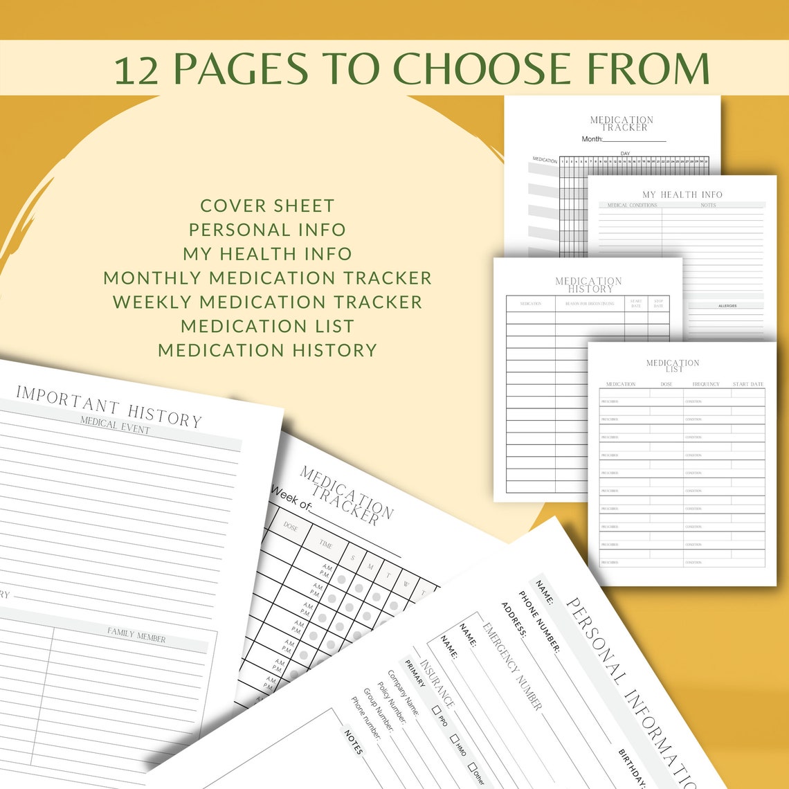 Printable My Medical History / Medical Binder Templates / Organize ...