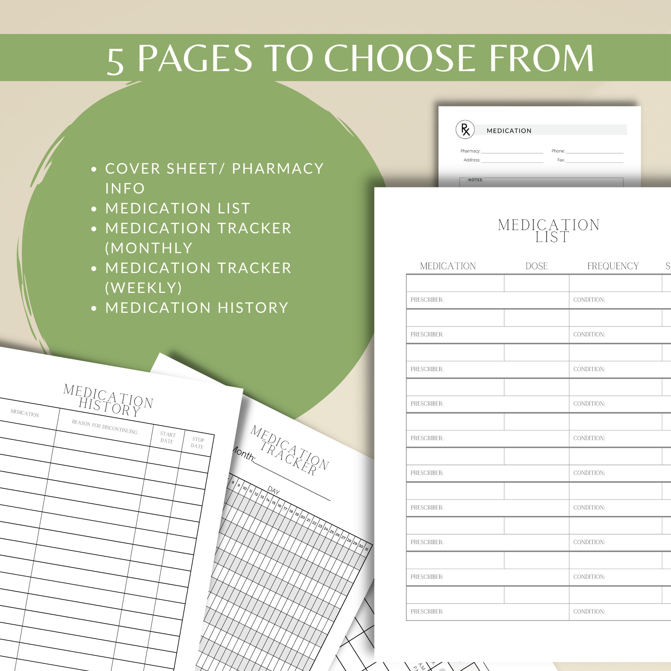 5 Printable Medication Pages/ Medication Tracker Templates - Etsy