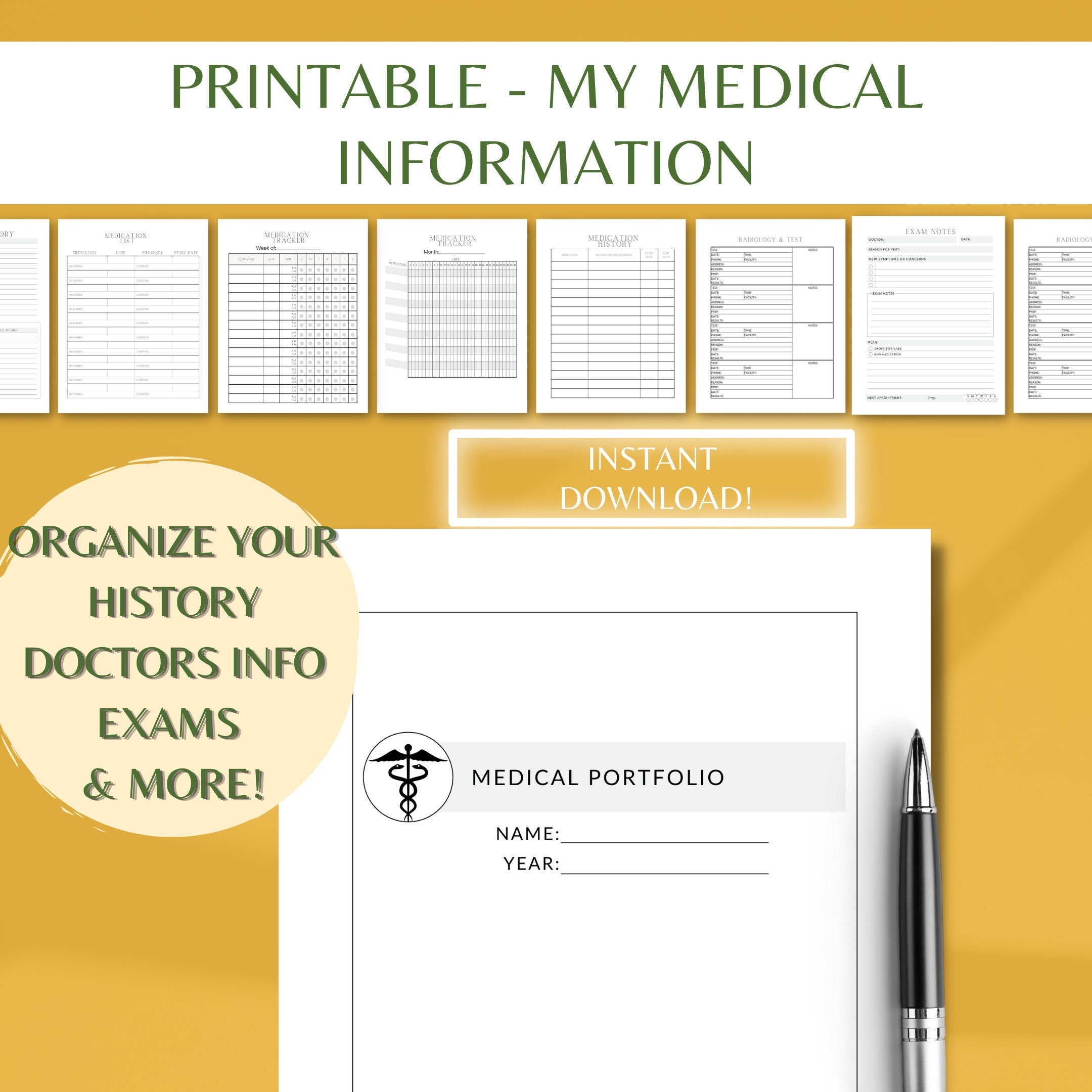 Printable My Medical History / Medical Binder Templates / Organize ...
