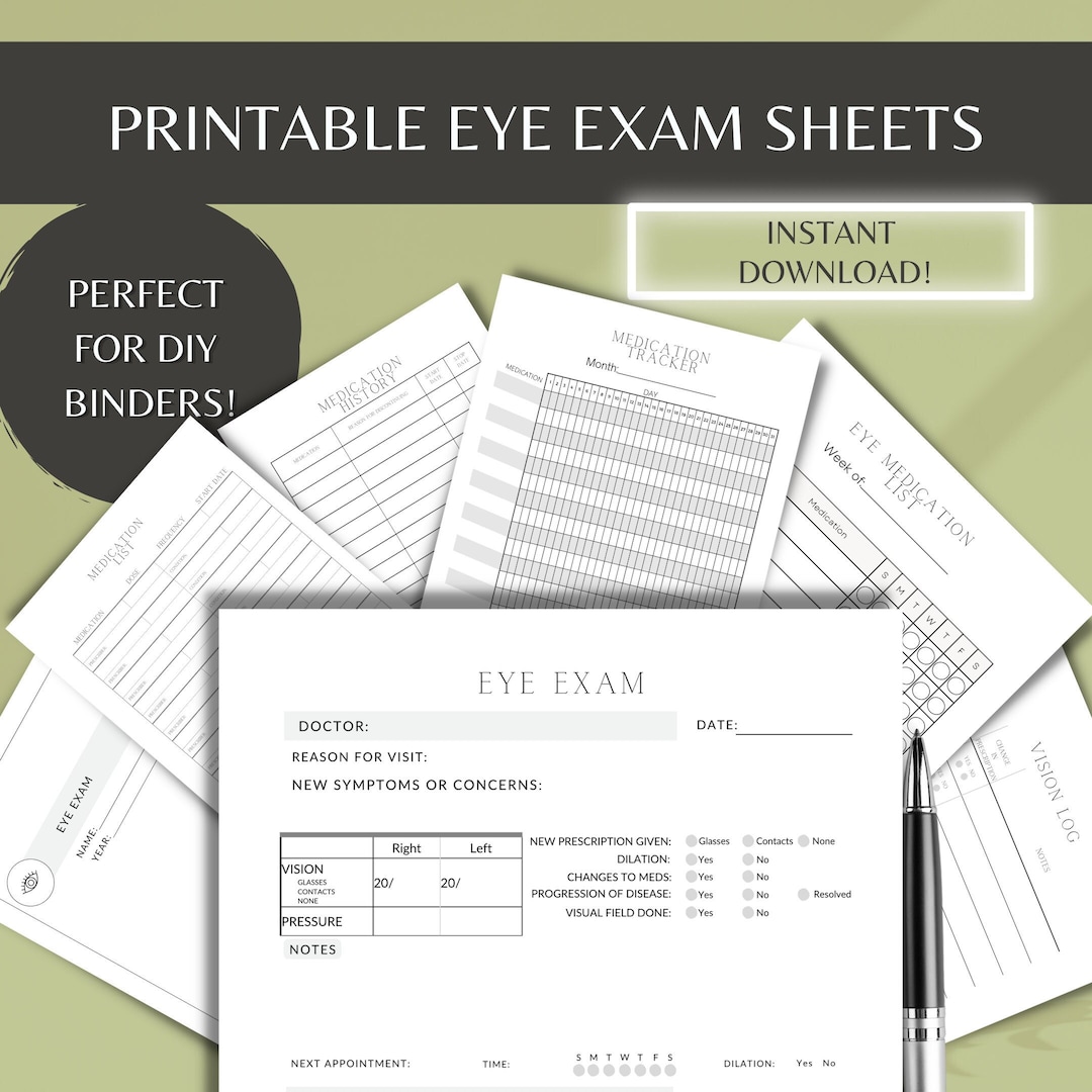 Printable Eye Exam Info Logs / Printable Eye Drop Sheet and Checklist ...