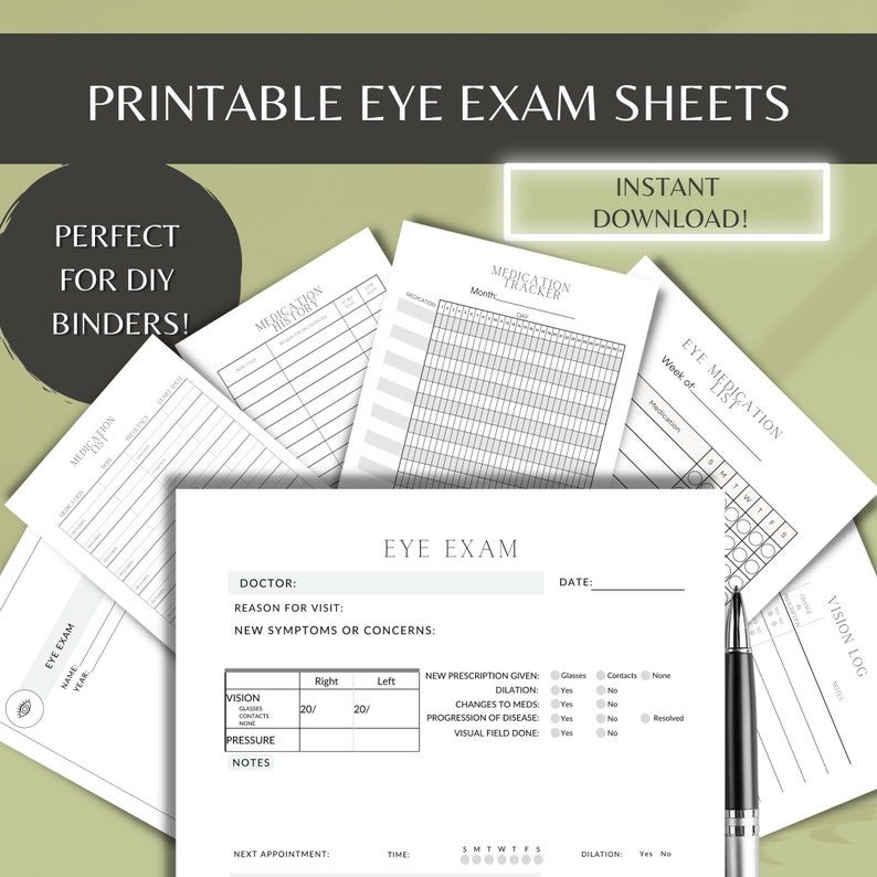 Printable Eye Exam Info Logs / Printable Eye Drop Sheet and Checklist ...