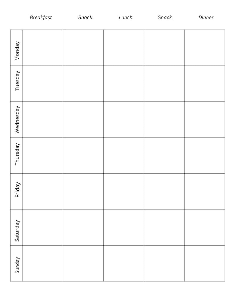 Simple 7 Day Food Log - Etsy
