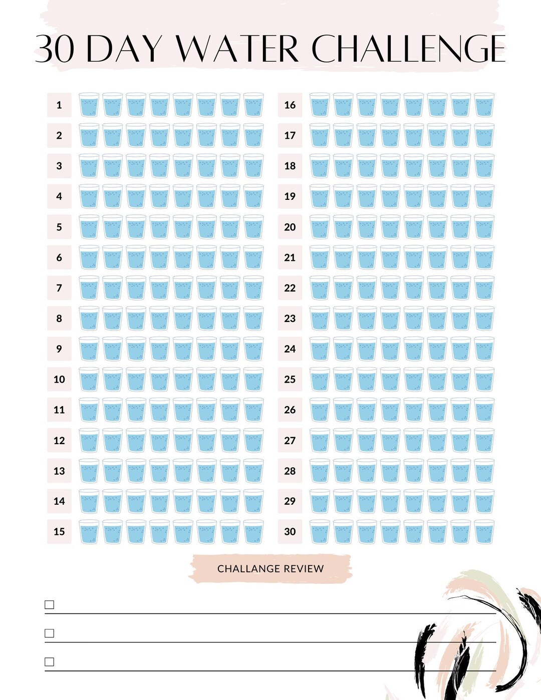 30 Day Water Challenge Tracker - Etsy