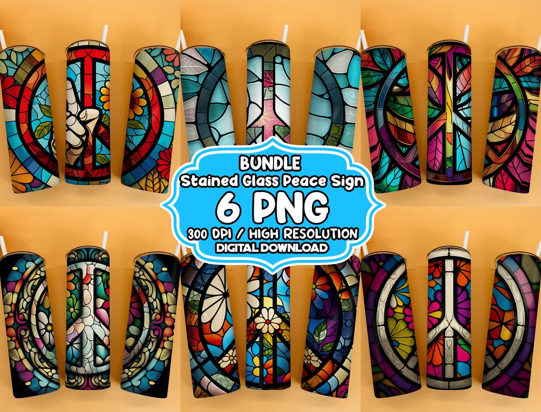 Bundle Stained Glass Peace Sign 20oz Skinny Straight & Tapered Designs ...