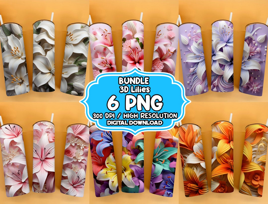 3D Lilies 20oz Skinny Straight & Tapered Designs, 3D Pastel Lilies ...